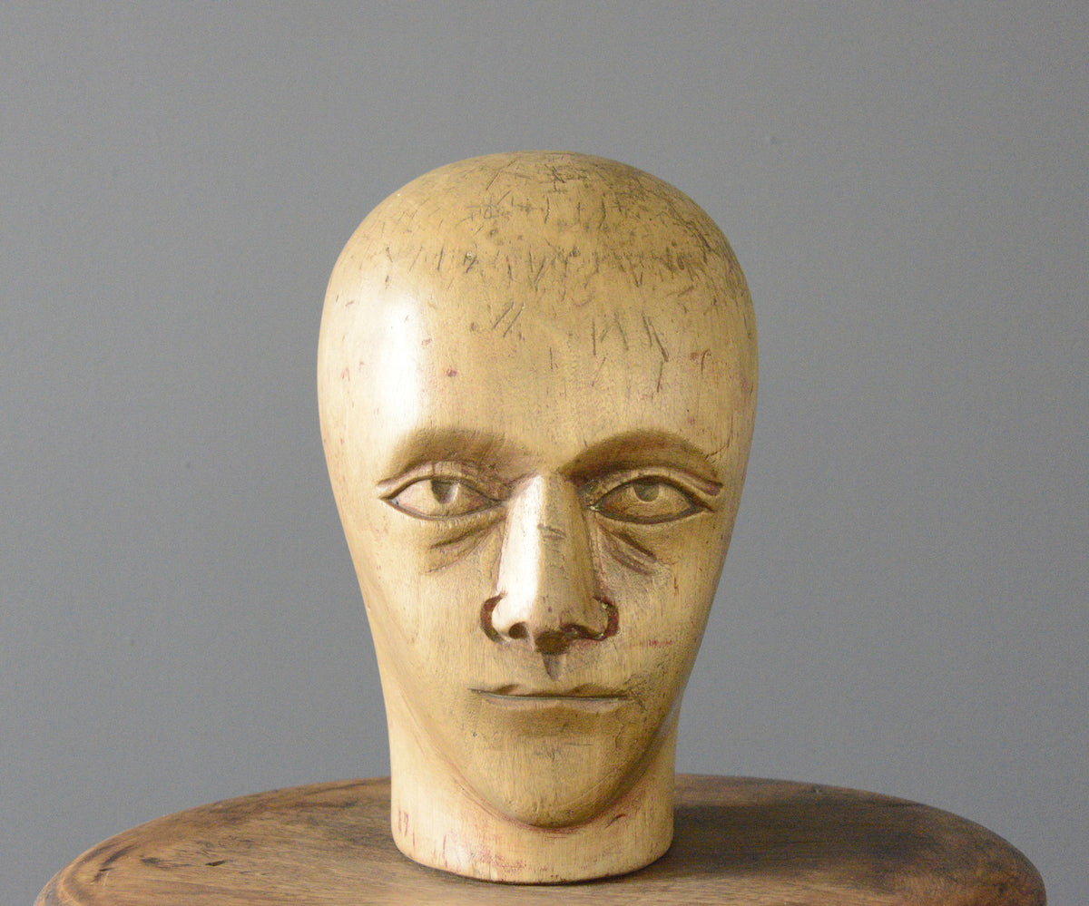 German Carved Wooden Milliners Head Circa 1910 – Otto's Antiques