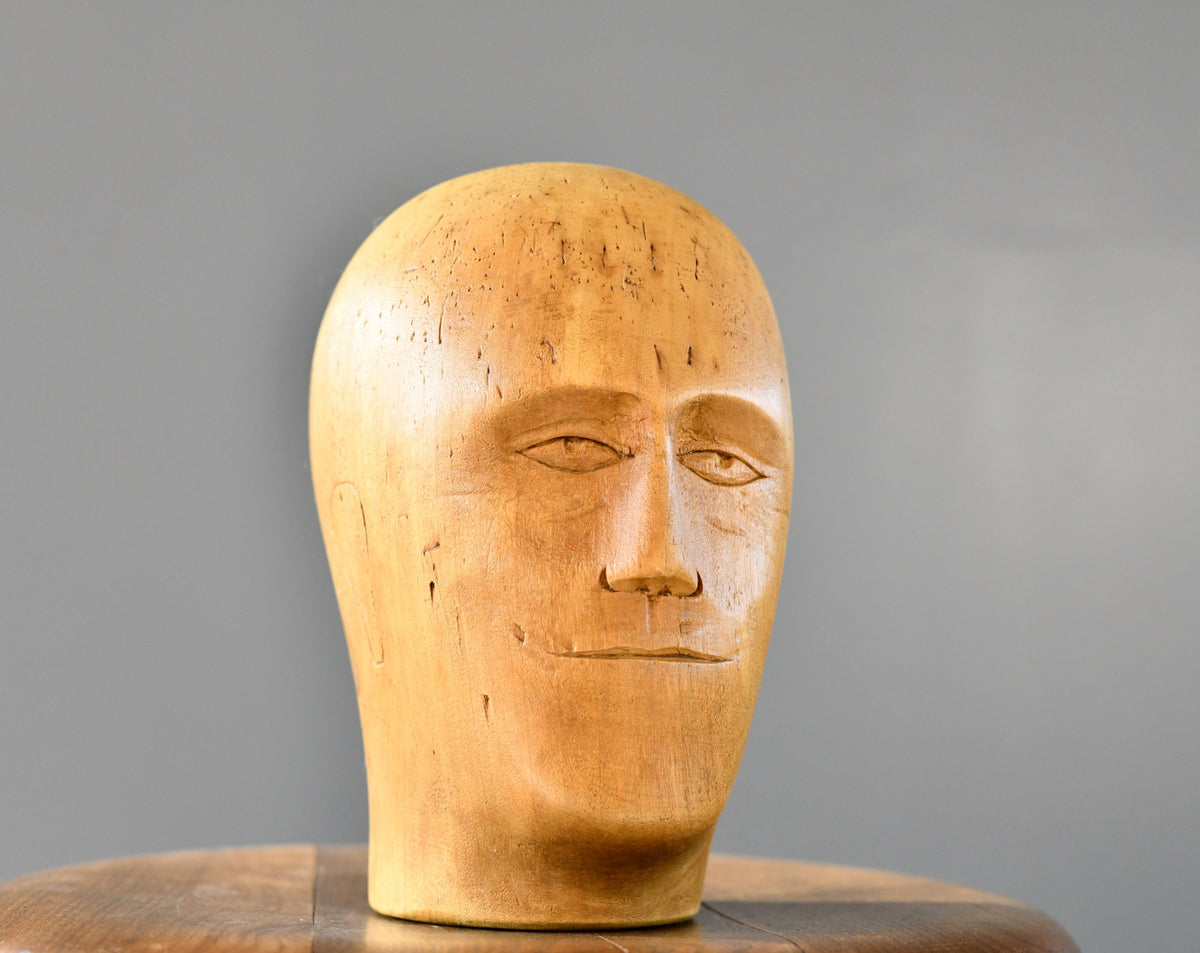 German Carved Wooden Milliners Head Circa 1910 – Otto's Antiques