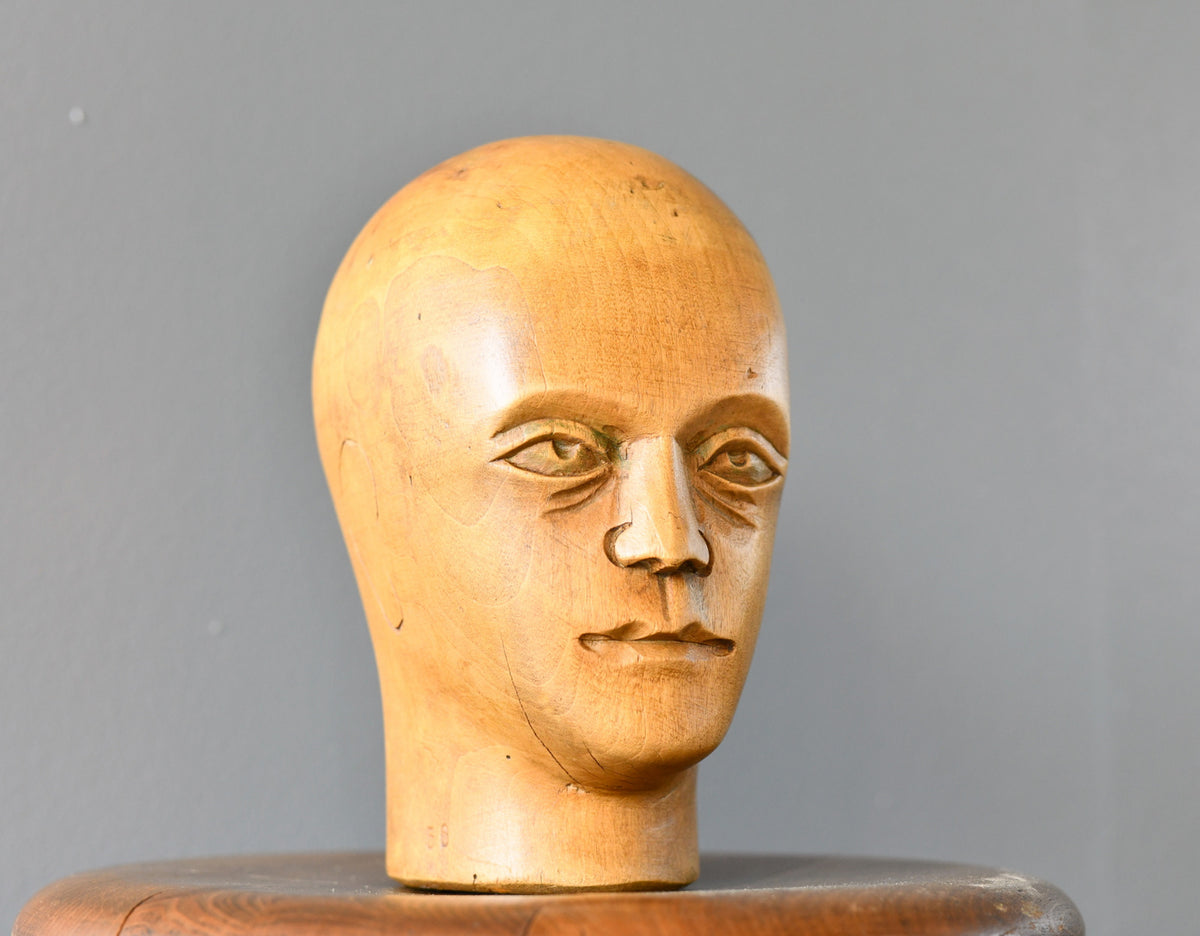 German Carved Wooden Milliners Head Circa 1910 – Otto's Antiques