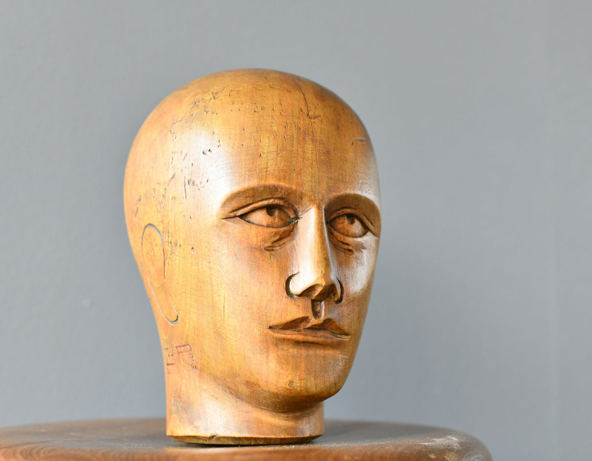German Carved Wooden Milliners Head Circa 1910 – Otto's Antiques
