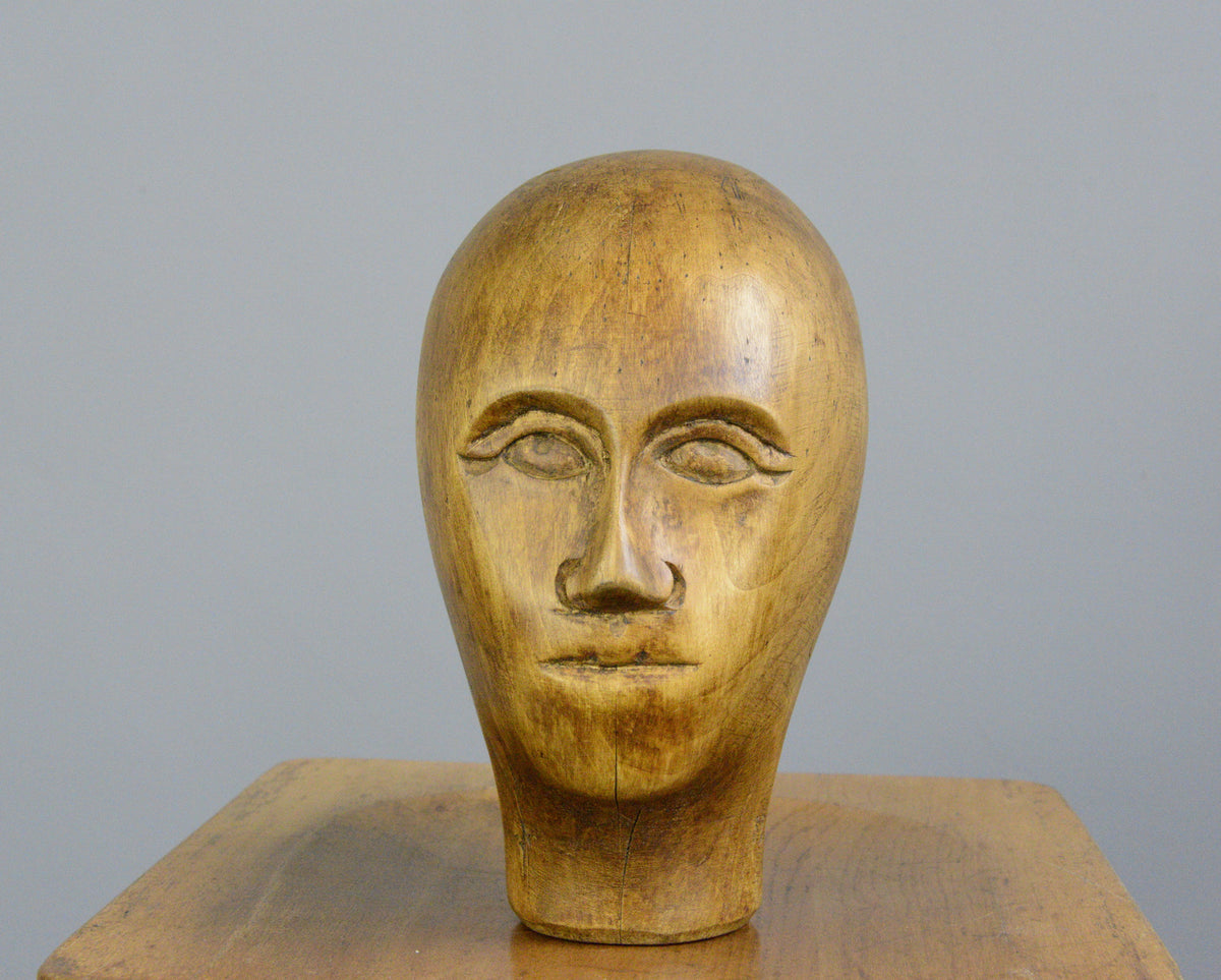 German Carved Wooden Milliners Head Circa 1910 – Otto's Antiques
