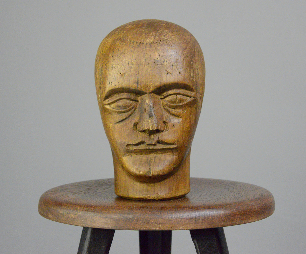 German Carved Wooden Milliners Head Circa 1910 – Otto's Antiques