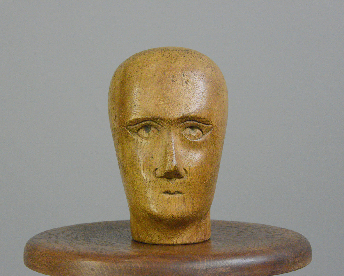 German Carved Wooden Milliners Head Circa 1910 – Otto's Antiques
