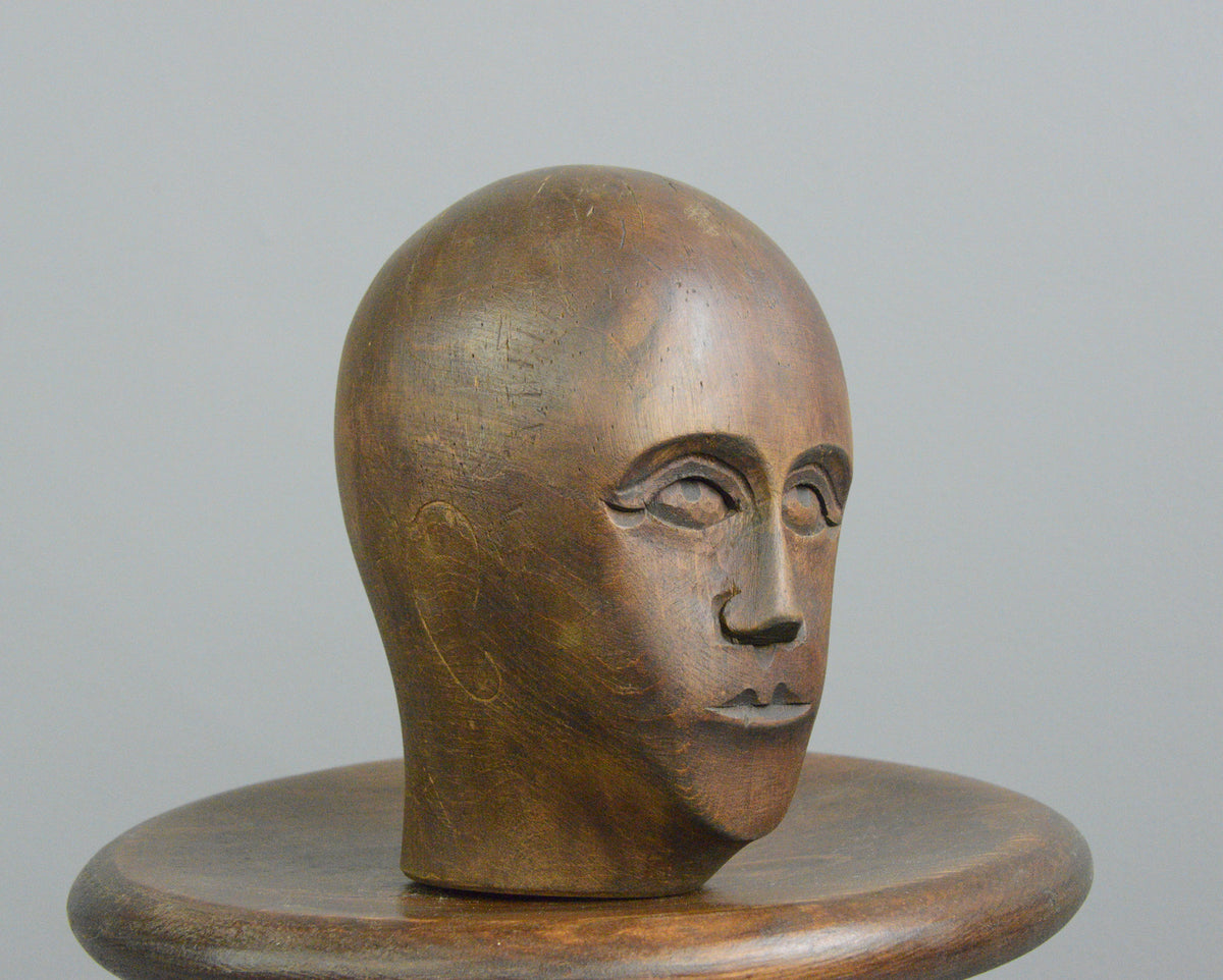 German Carved Wooden Milliners Head Circa 1910 – Otto's Antiques