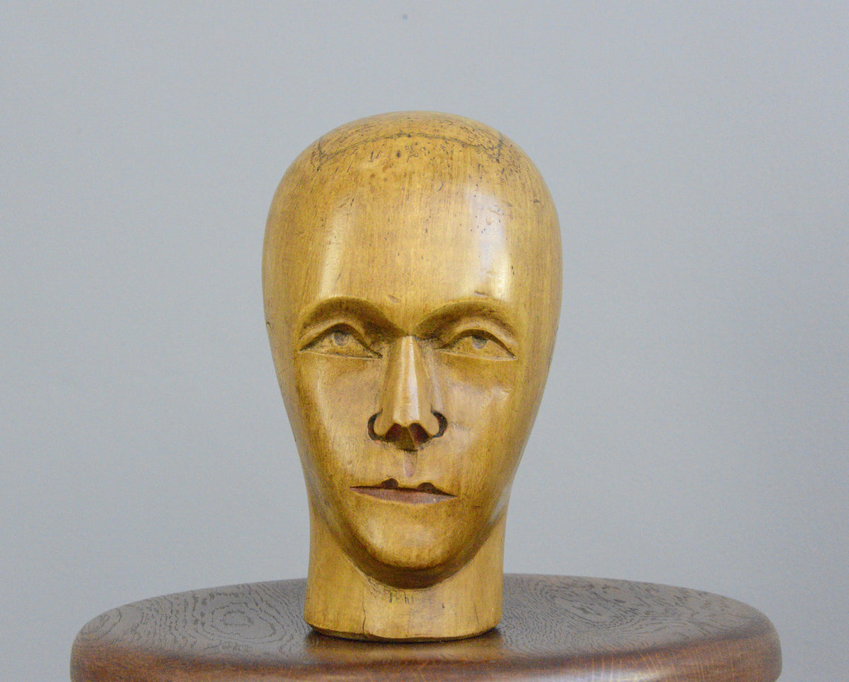 German Carved Wooden Milliners Head Circa 1910 – Otto's Antiques