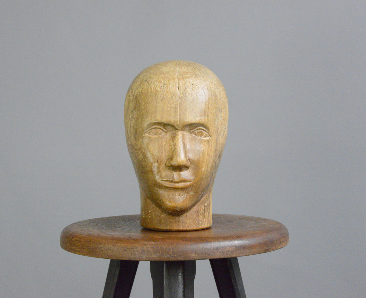 German Carved Wooden Milliners Head Circa 1910 – Otto's Antiques