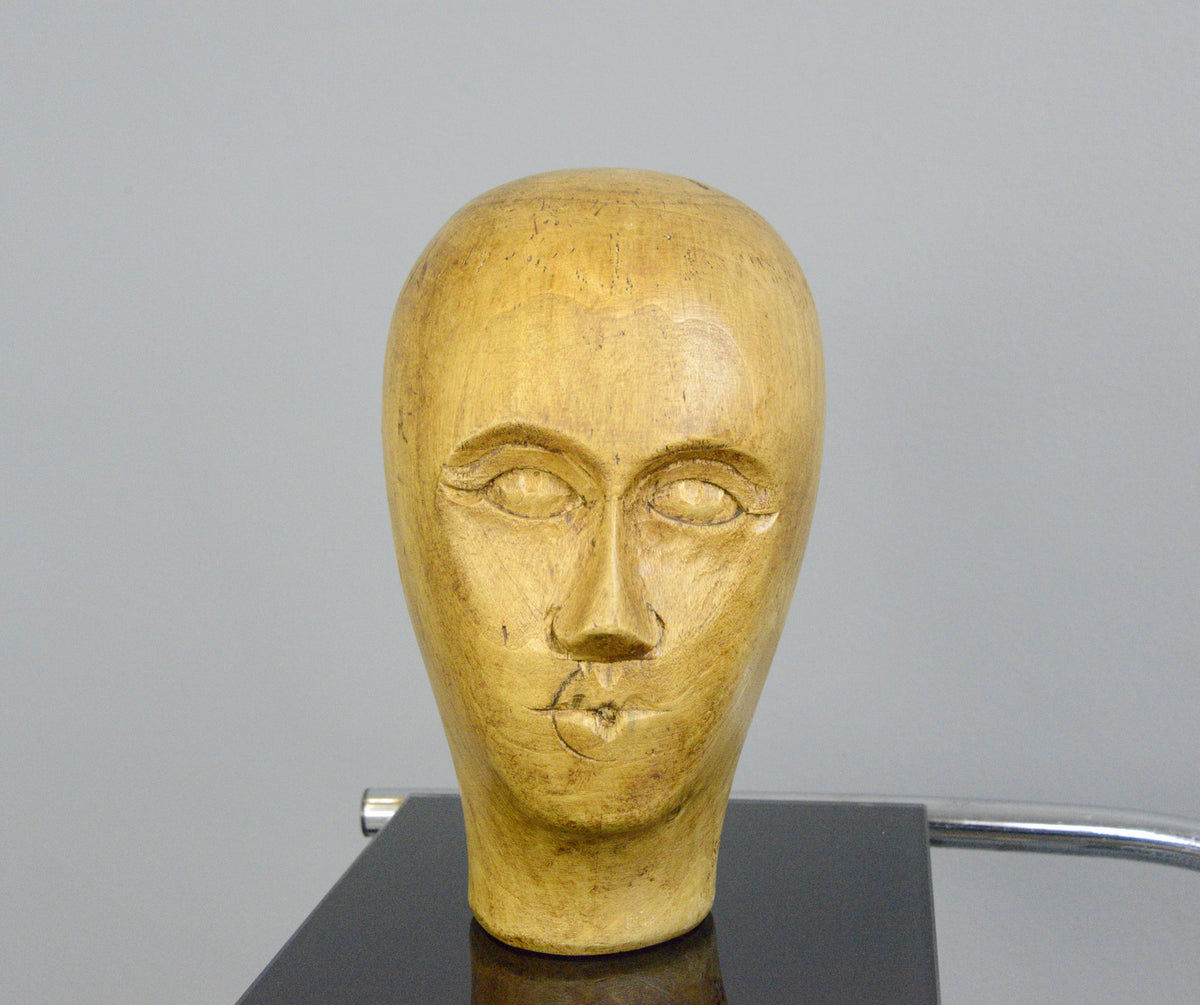 German Carved Wooden Milliners Head Circa 1910 – Otto's Antiques