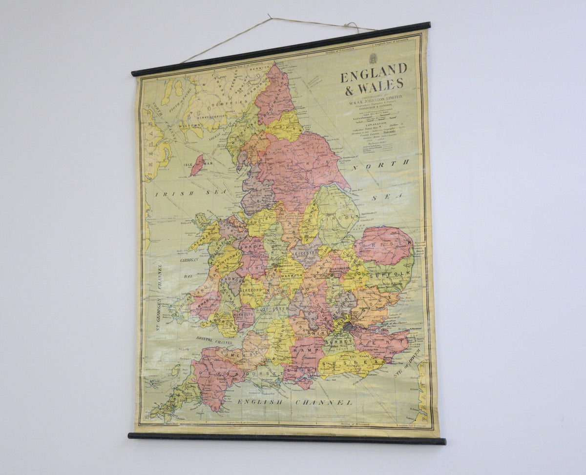 Large Map Of England & Wales Circa 1930s – Otto's Antiques